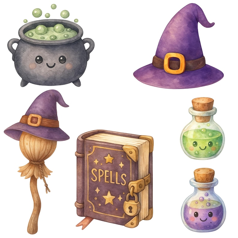 Cute Halloween Clipart Bundle – 35 Watercolor Pngs | Spooky & Sweet ...