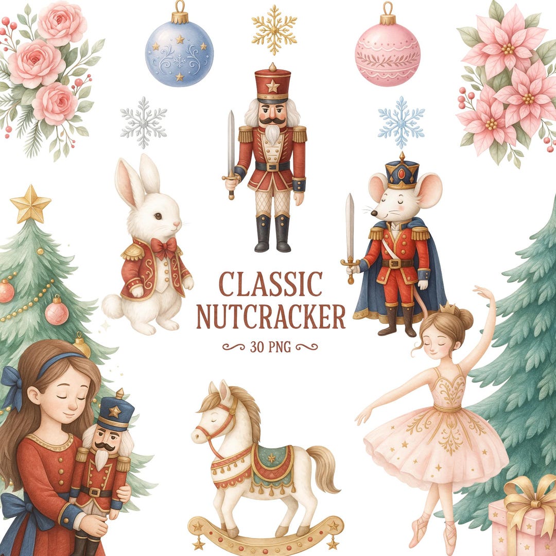Watercolor Nutcracker Clipart 30 PNG, Classic Christmas Ballet PNG ...
