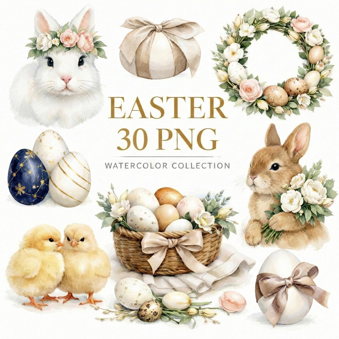 Easter Watercolor Clipart Bundle – 30 PNG, Transparent Background ...