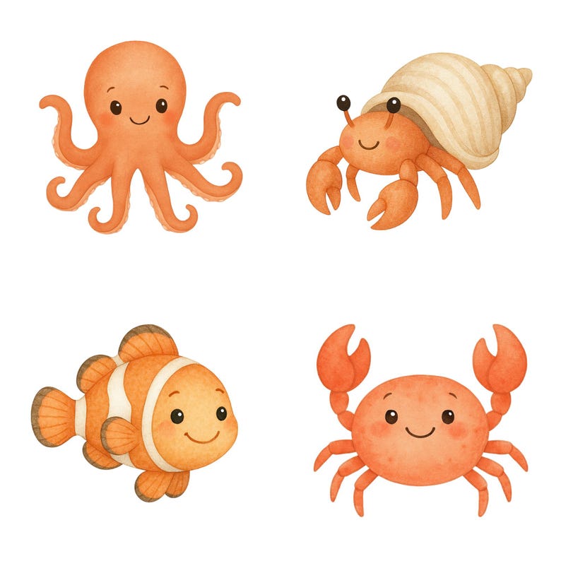 Cute Sea Animals Clipart – 45 Watercolor Ocean Pngs With Marine ...