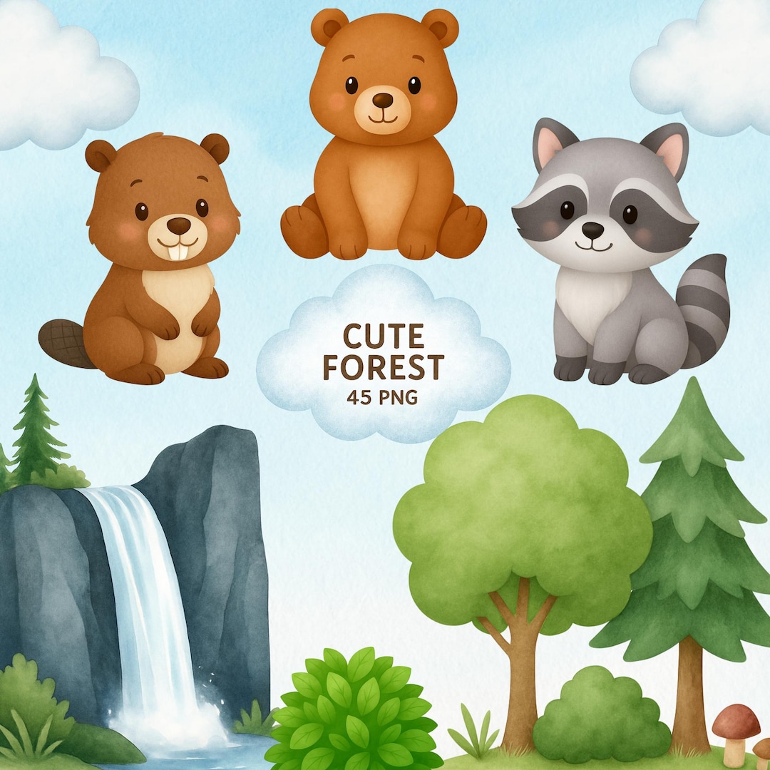 Cute Forest Animals Clipart Bundle – 45 Watercolor Woodland Animals ...