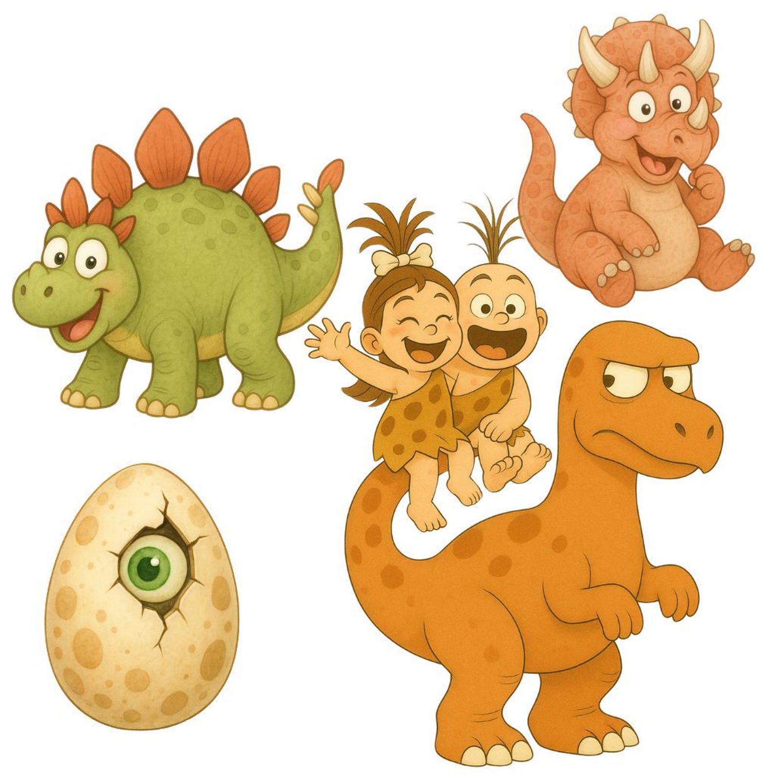Funny Prehistoric Clipart in Watercolor Style Cavemen Dinosaurs ...