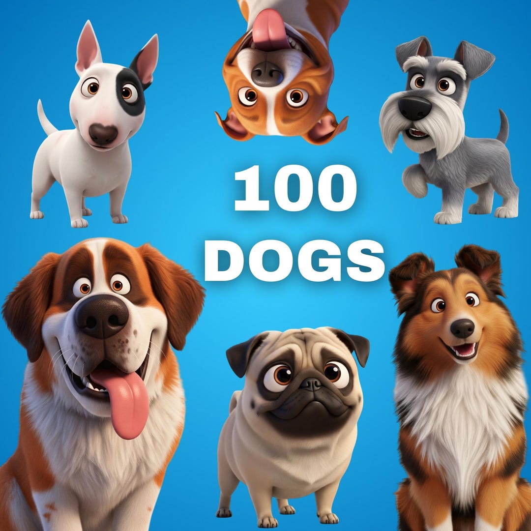 Cute Dogs Clipart Bundle – 100 Dog Breeds PNG Pack, Funny Cartoon ...