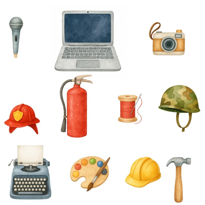 Kids Professions Clipart – 50 Watercolor PNG – Cute Children in Jobs ...