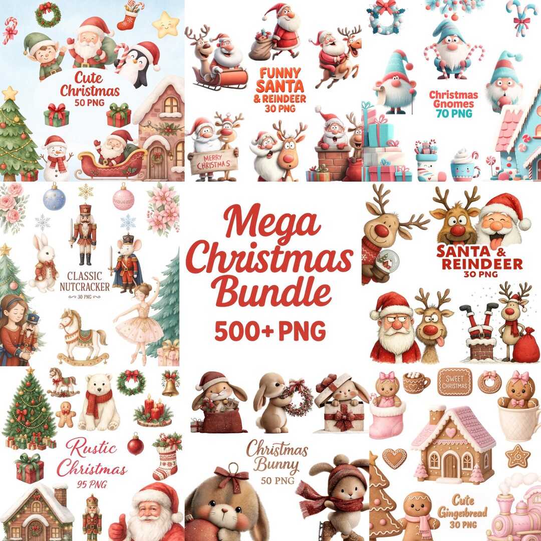 Mega Christmas Bundle Clipart – 500+ PNG | Complete Christmas ...