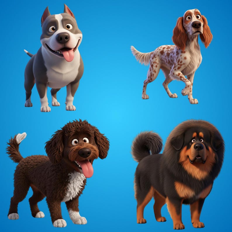 Cute Dogs Clipart Bundle – 100 Dog Breeds PNG Pack, Funny Cartoon ...