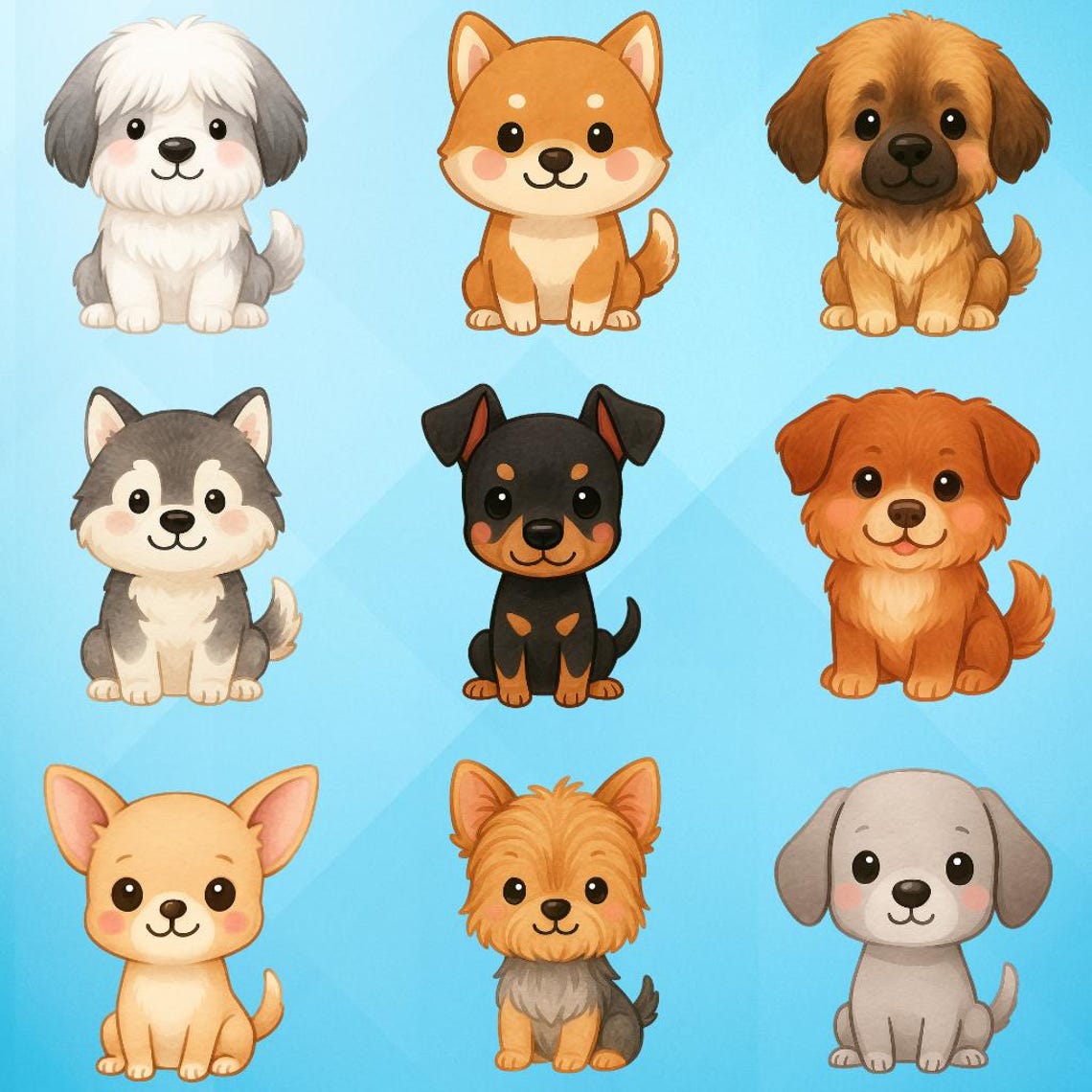 Cute Dogs Watercolor Clipart – 100 Adorable Breeds PNG, Watercolor ...