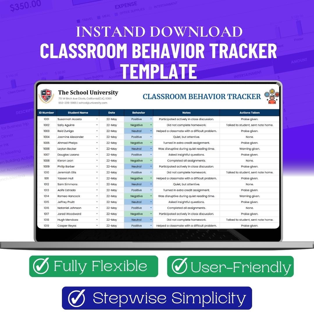 Classroom Behavior Tracker Template Student Performance & Behavior ...