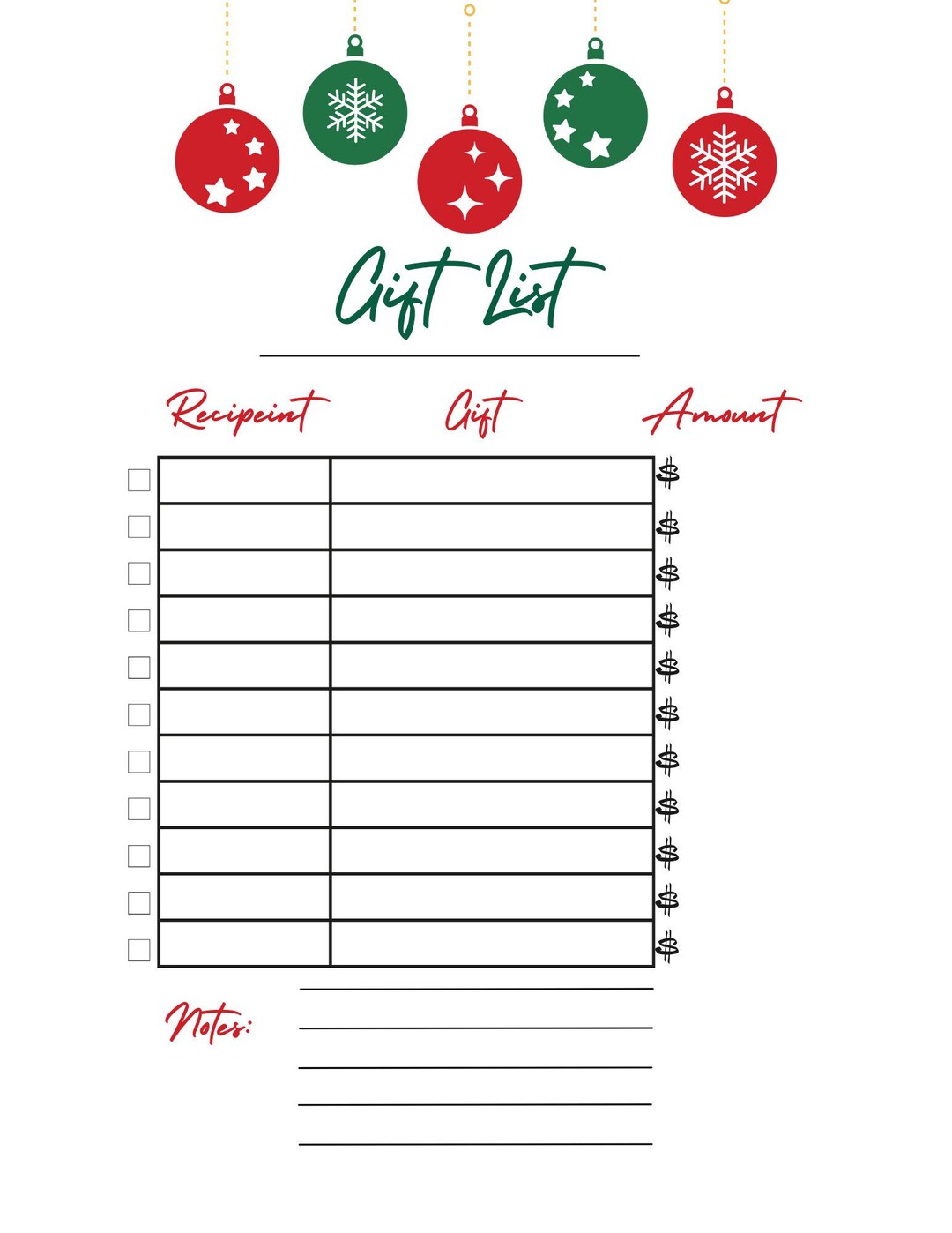 Digital Downloadable Christmas Gift Check List - Etsy