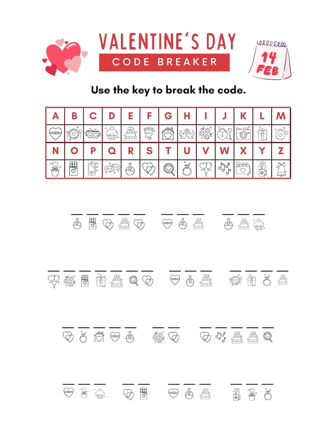 Actividad para descifrar códigos de San Valentín - Etsy México