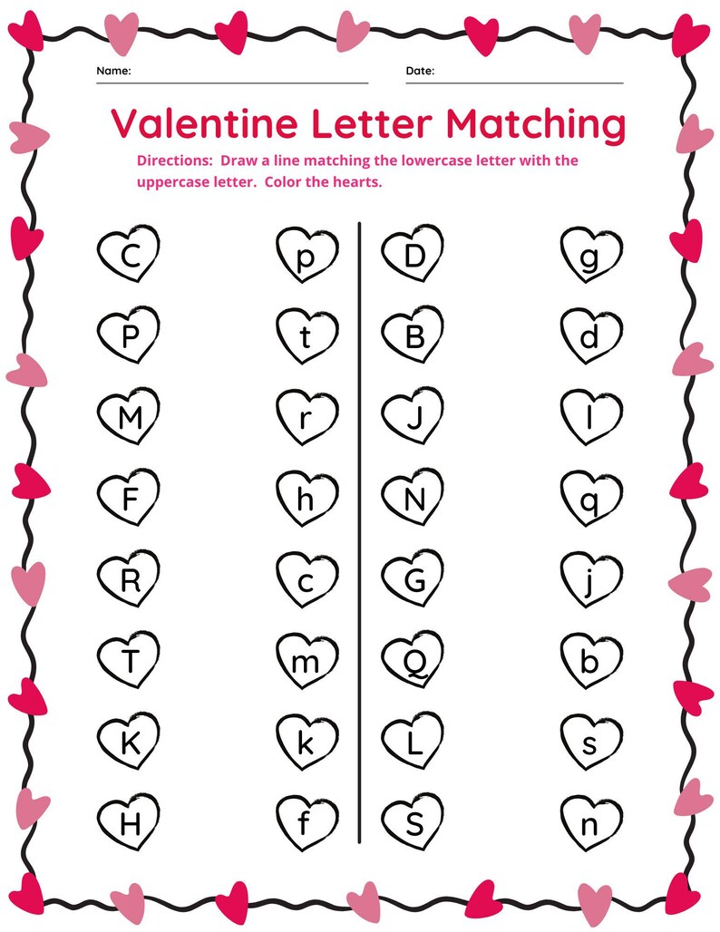 Hoja de trabajo para unir letras en San Valentín - Etsy México