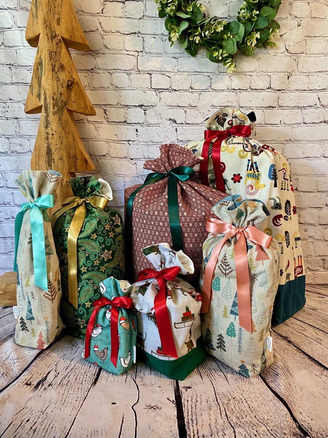 Handmade Christmas Fabric Gift Bag: Reusable, Eco-friendly Drawstring ...
