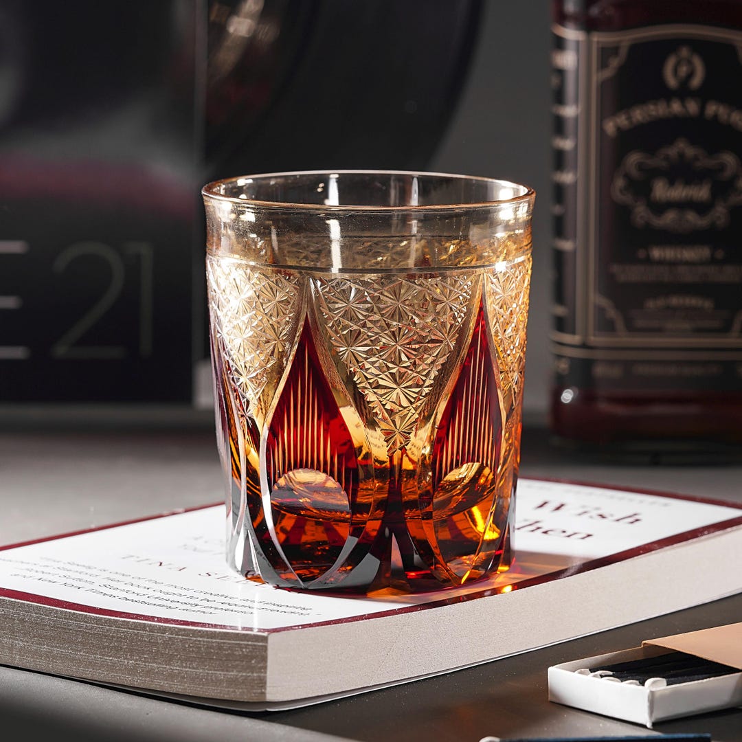 Hand Cut Edo Kiriko Crystal Whisky Glasses, Red Scotch Cocktail Glass ...
