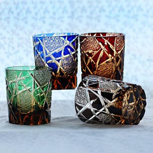 Hand Cut Blue Kiriko Crystal Whisky Glass, Old Fashion Cocktail Glass ...