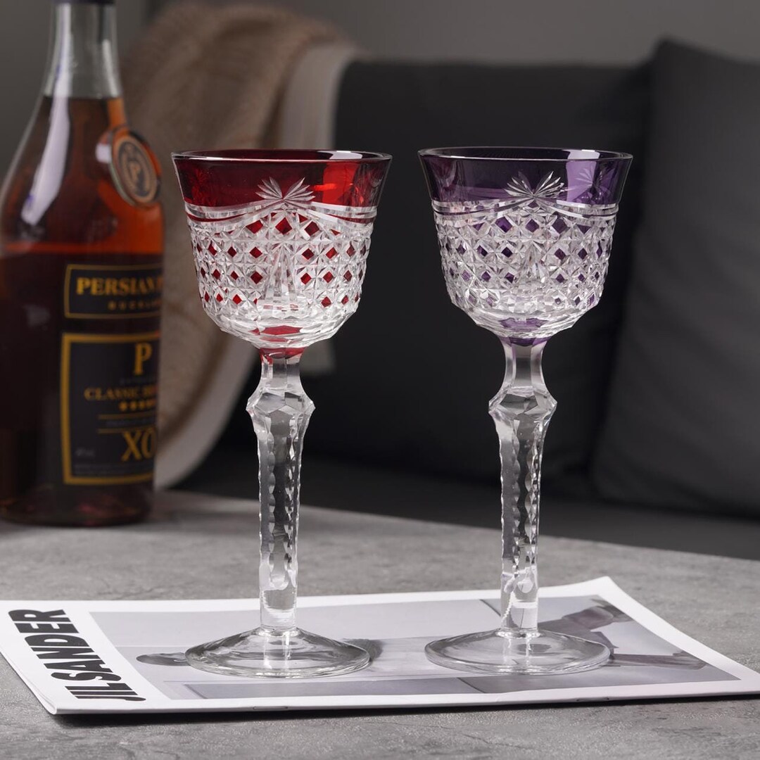 Hand Cut Kiriko Colored Crystal Wine Glass, Wine Tasting Vintage ...