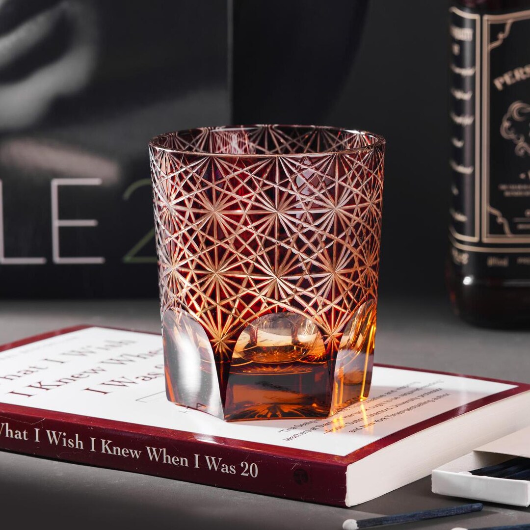 Hand Cut Red Edo Kiriko Crystal Whisky Glass, Vintage Bourbon Cocktail ...