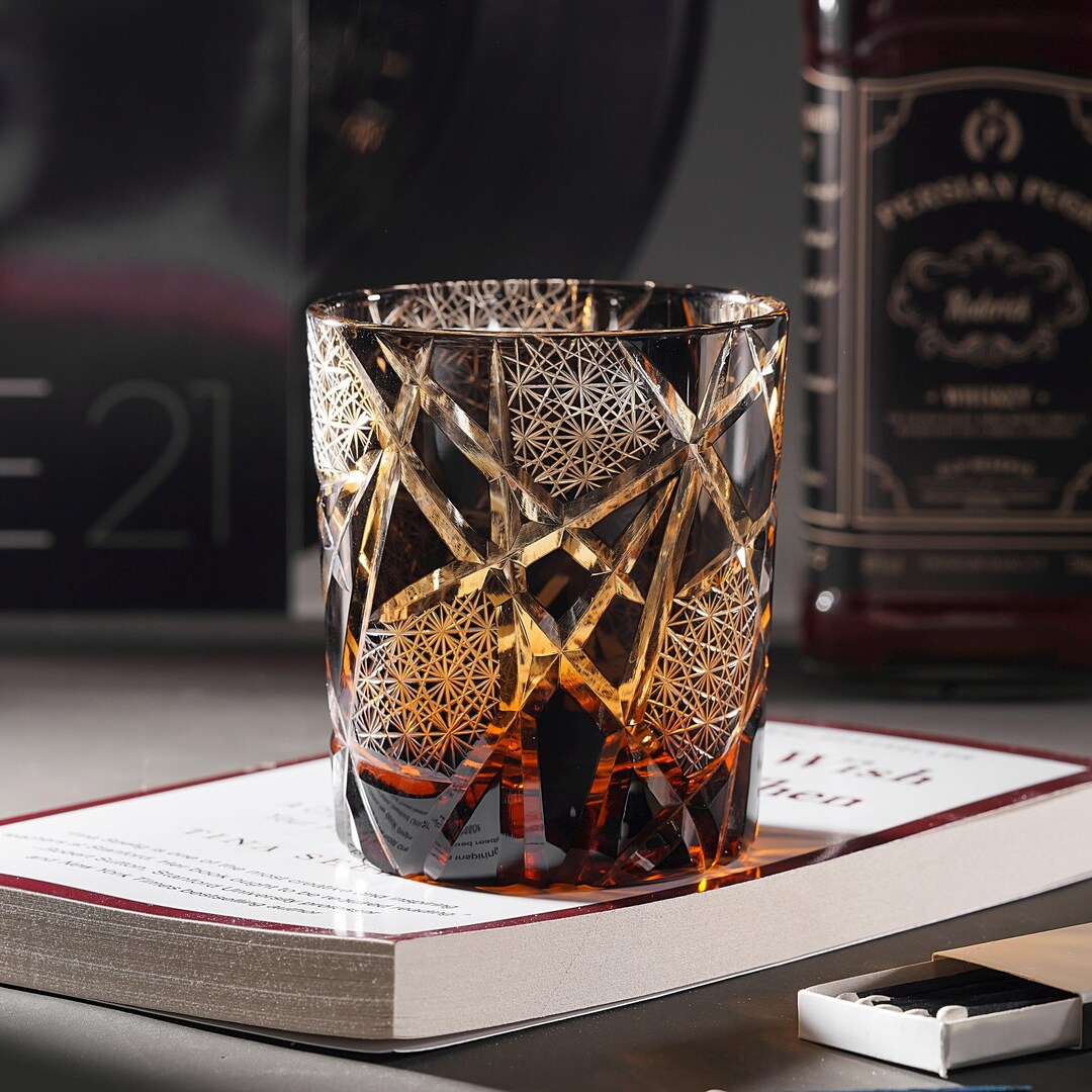 Hand Cut Black Edo Kiriko Crystal Whisky Glass, Bourbon Cocktail Glass ...