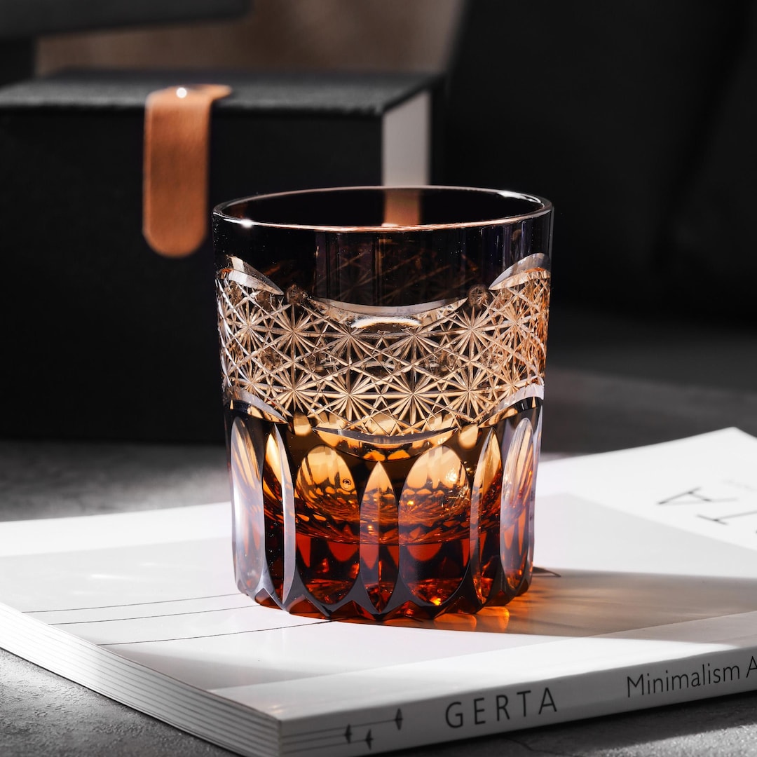 Hand Cut Edo Kiriko Black Crystal Whisky Glass, Cocktail Tumbler Glass ...