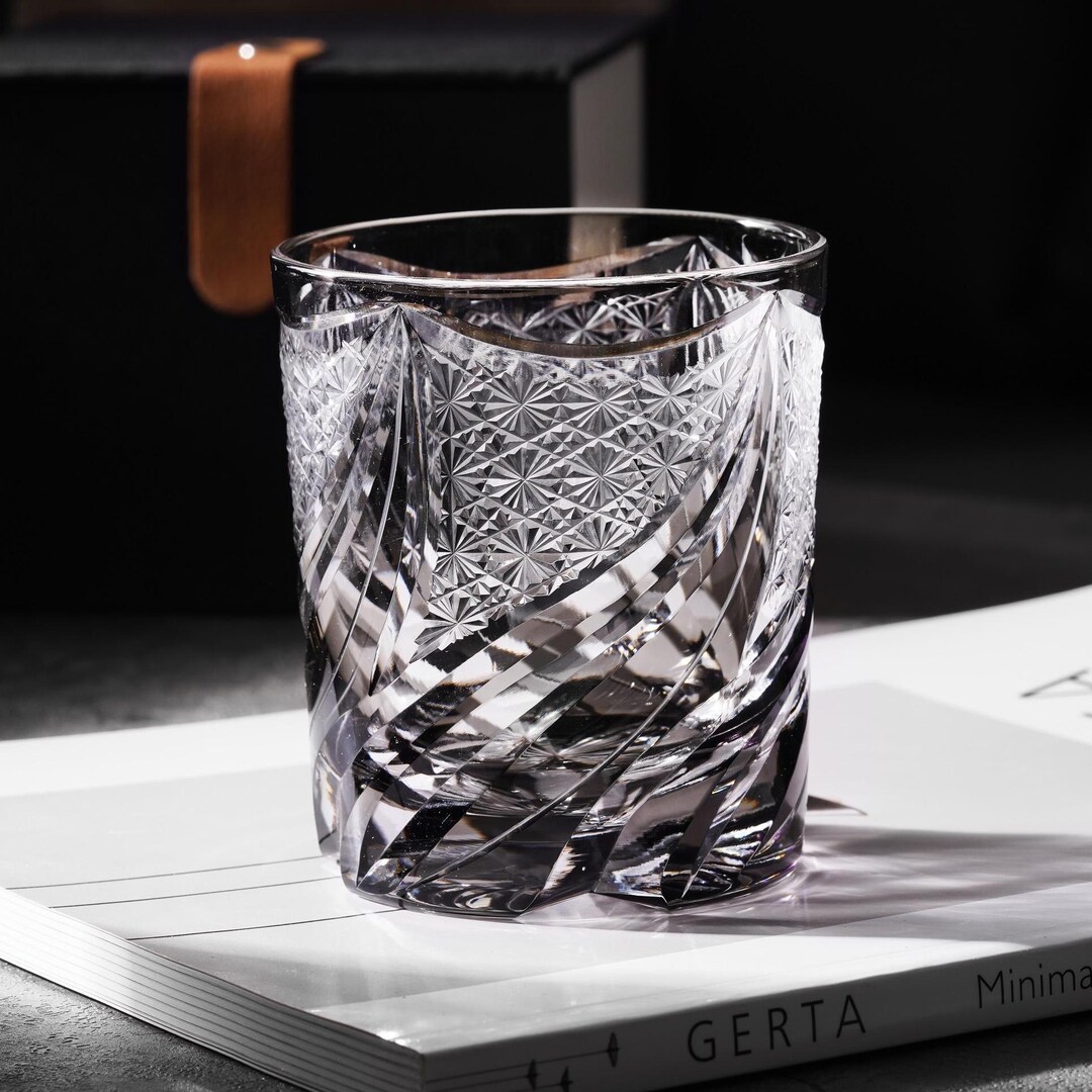 Hand Cut Edo Kiriko Gray Crystal Whisky Glass, Old Fashion Cocktail ...