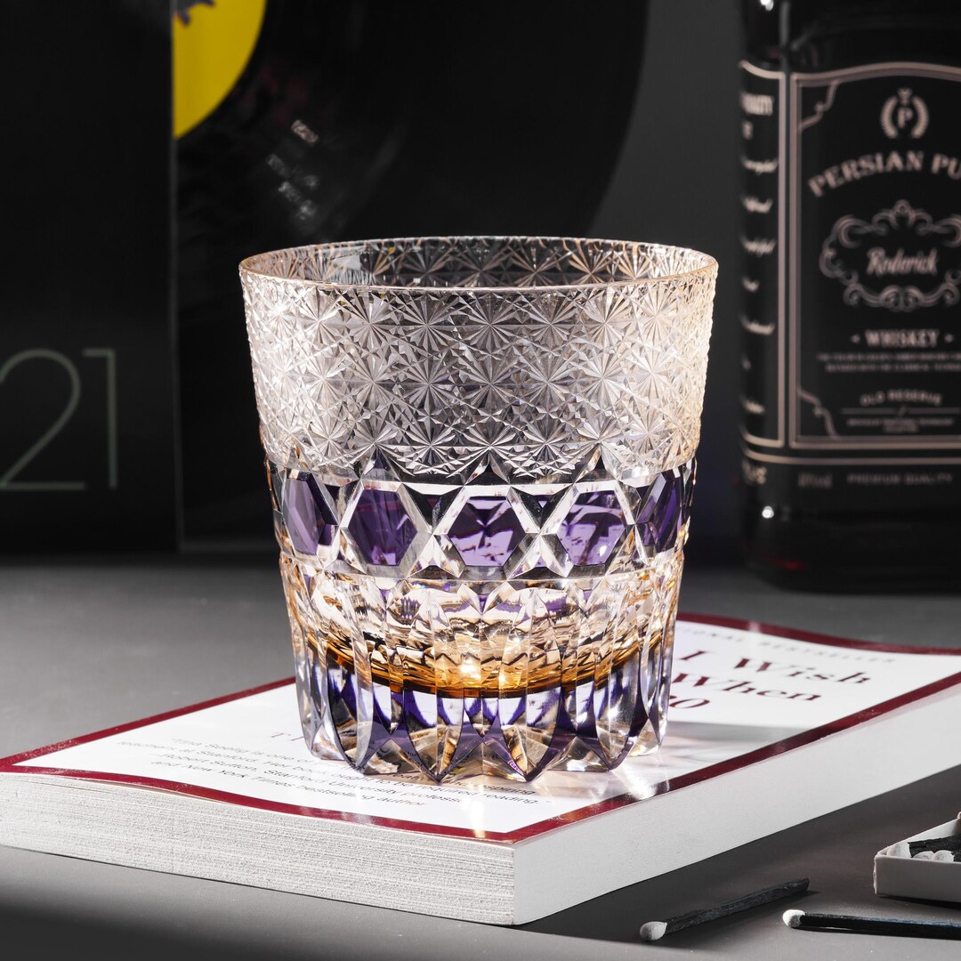 Hand Cut Purple Edo Kiriko Crystal Whisky Glass, Vintage Bourbon ...