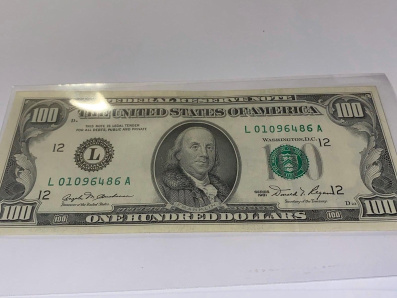 Vintage 1981 100 Dollar Bill – Series L01096486A – Crisp Old Style U.S ...