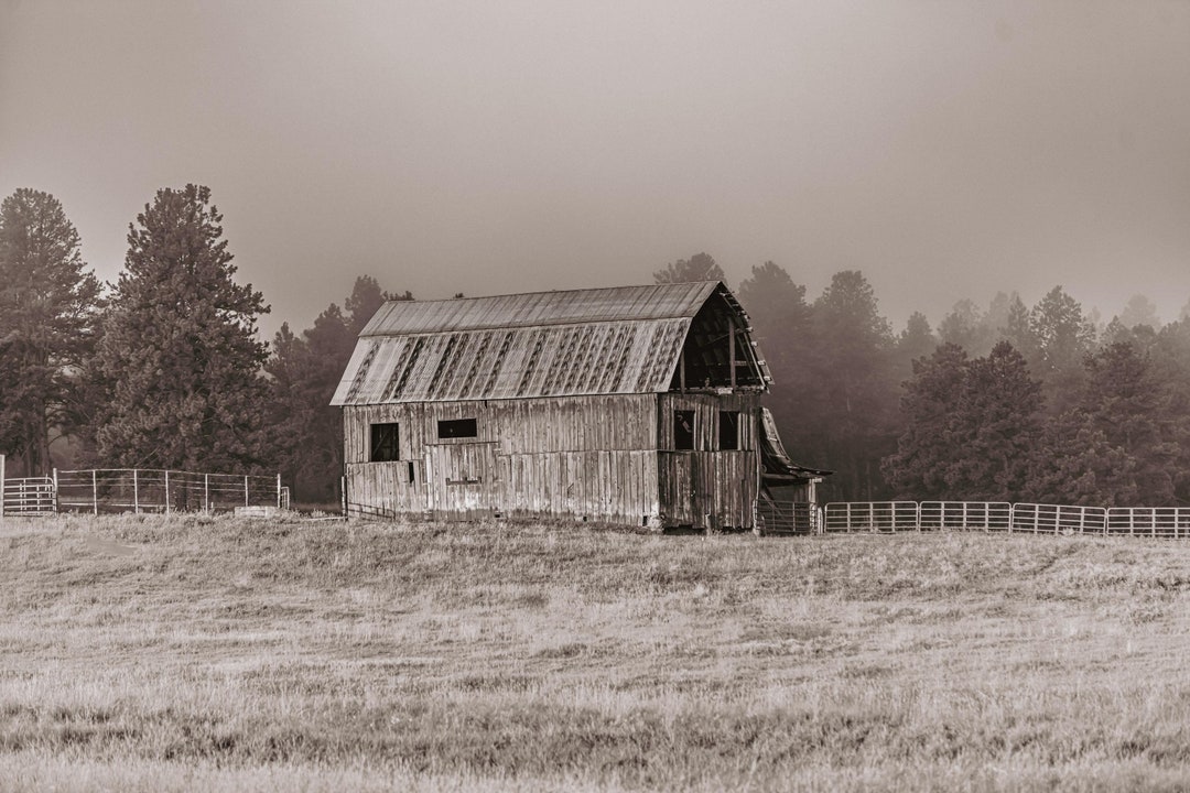 Old Barn Photo, Colorado Barn Photo, Foggy Barn Photo, Sepia Barn Photo ...