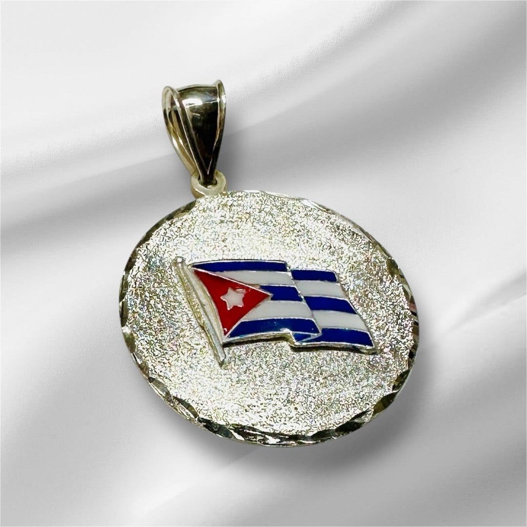 Sterling Silver Hand Enameled Cuban Flag Nickel Size Pendant (made in ...