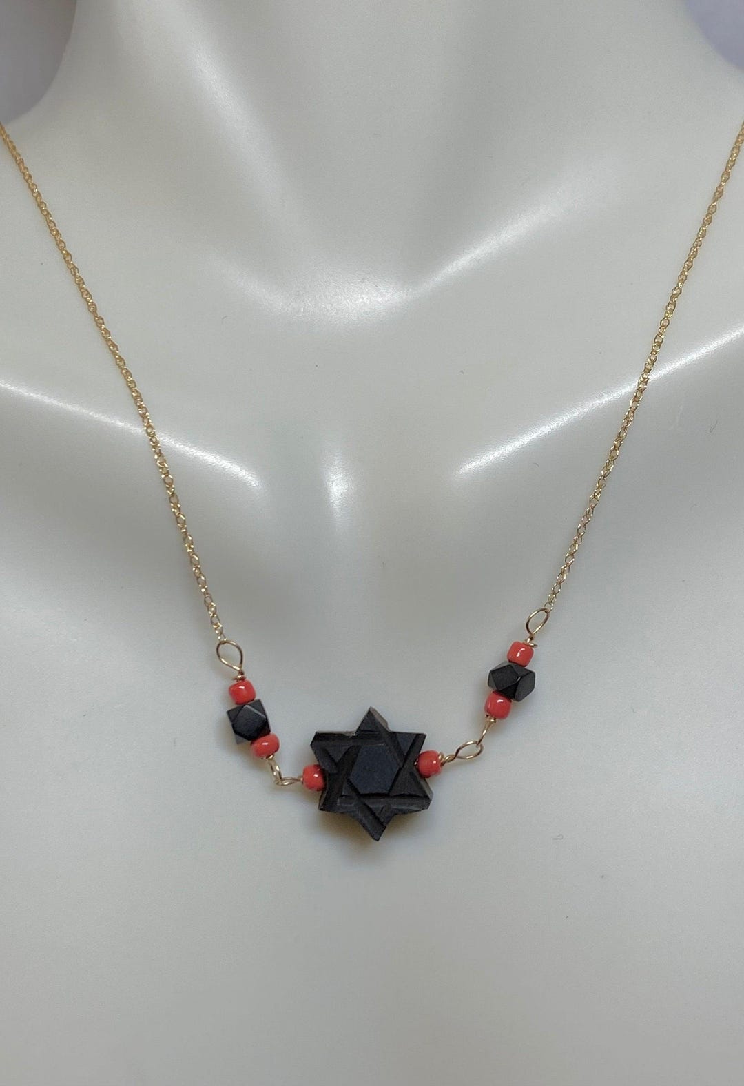 14 Karat Yellow Gold Genuine Azabache Jet Star of David 16" Necklace - Etsy