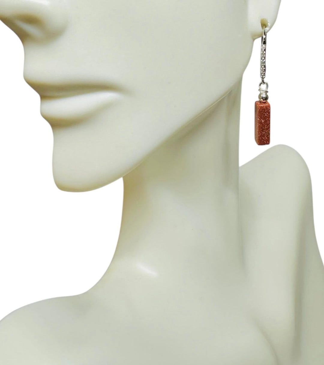 Sterling Silver Rectangular Brown Goldstone "venturina" and Genuine ...