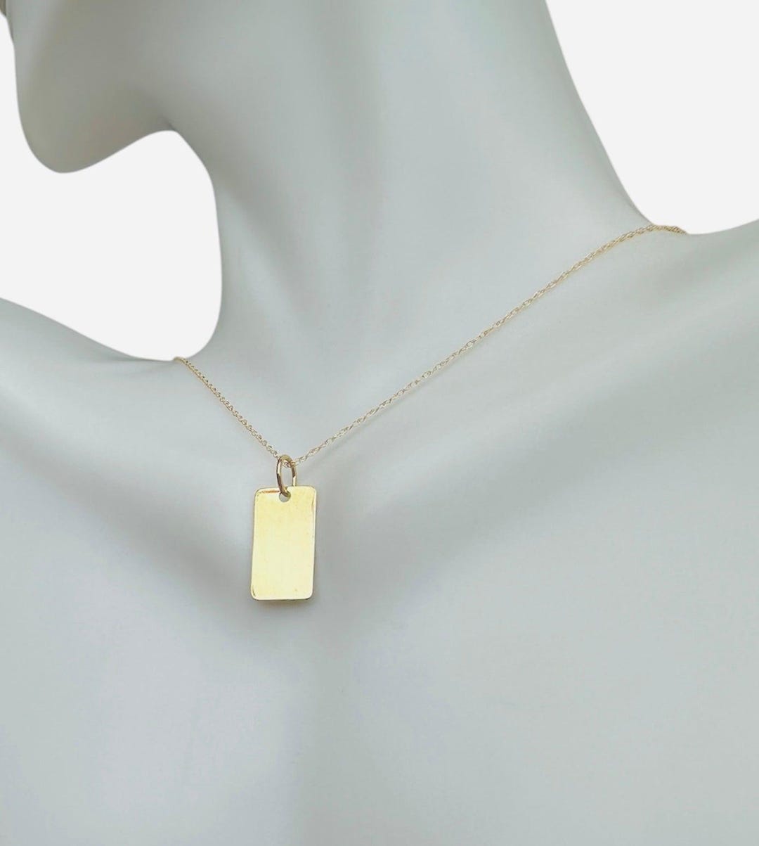 14 Karat Yellow Gold Mini Rectangular Dog Tag Engravable Charm - Etsy