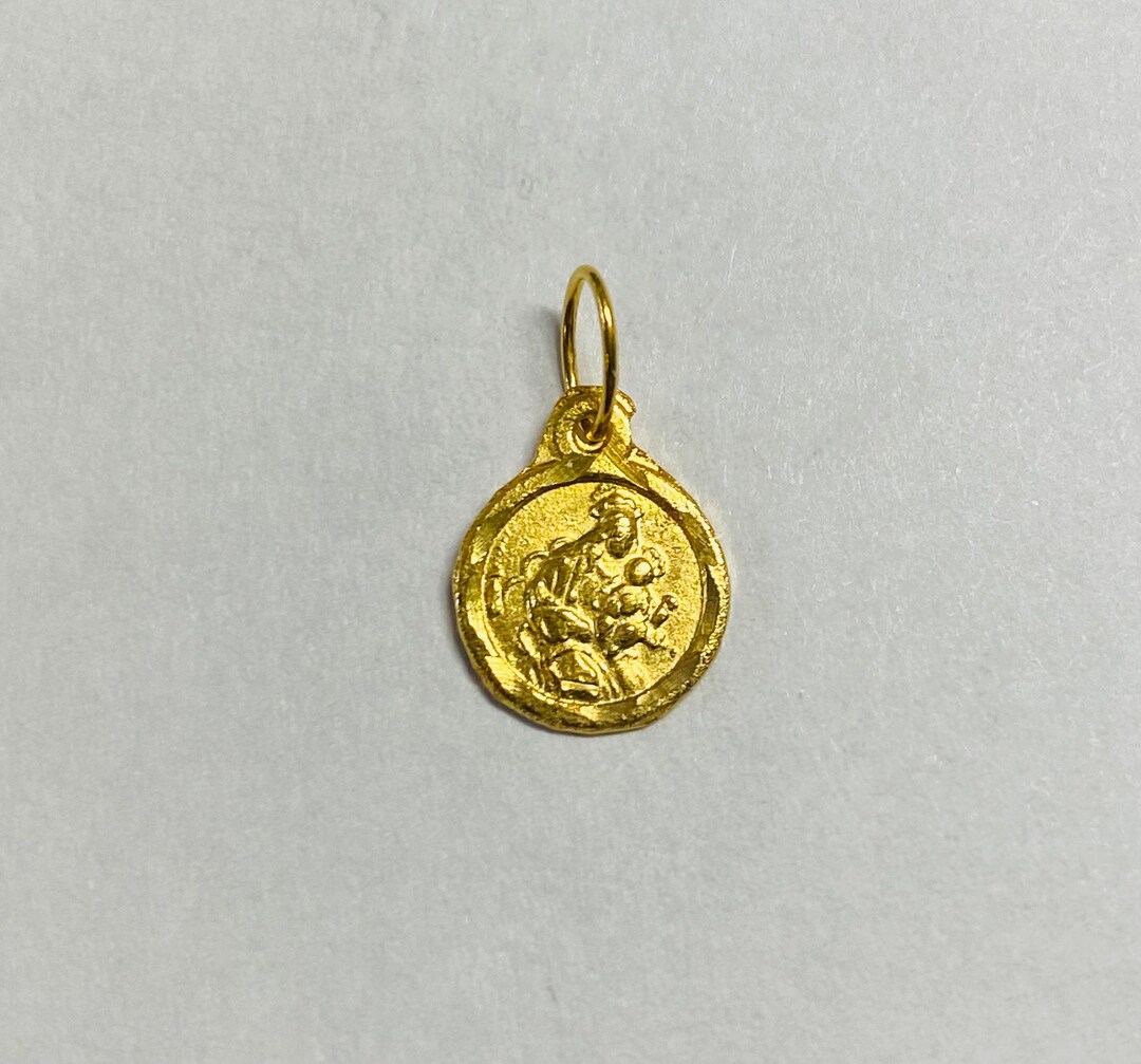 14 Karat Yellow Gold Our Lady of Mount Carmel "virgen Del Carmen" 8mm ...