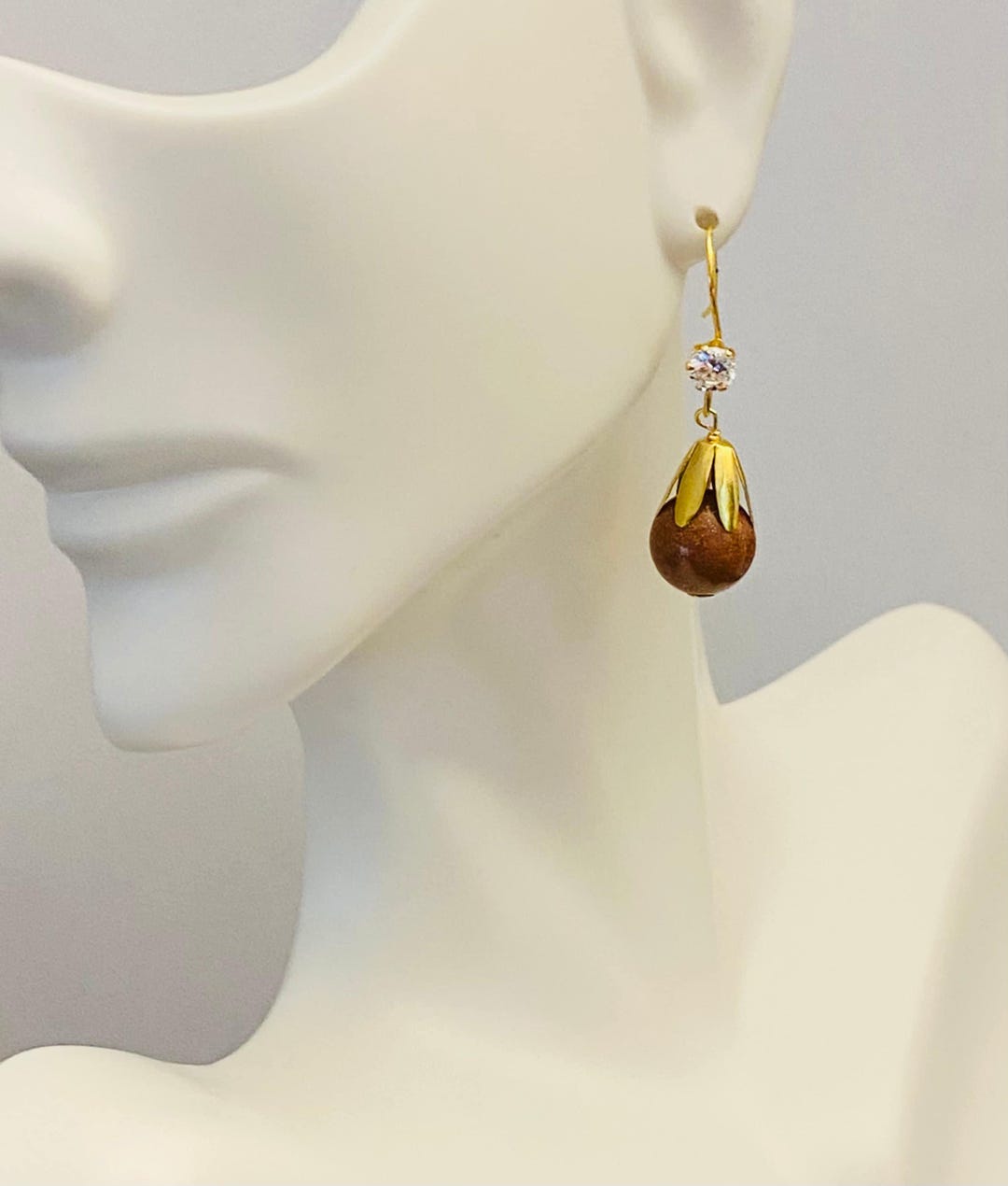 14 Karat Yellow Gold 10mm Brown Goldstone "venturina" With CZ Dangle ...