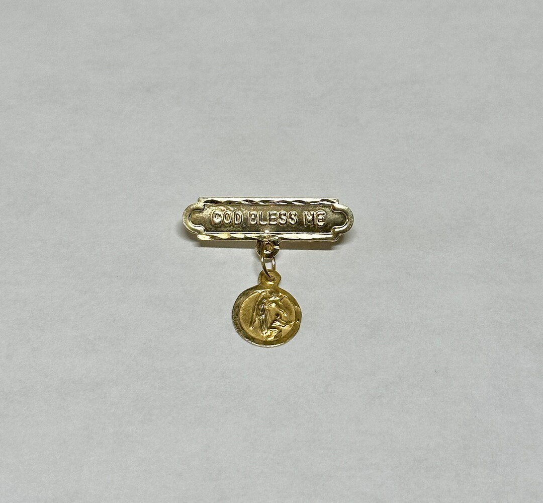 10 Karat Yellow Gold God Bless Me Baby Pin With Guardian Angel Medal - Etsy
