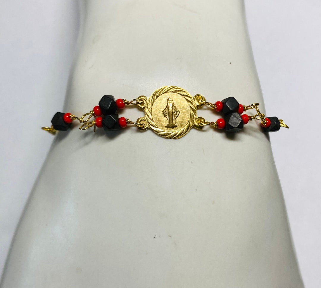 14K Yellow Gold Genuine Azabache Jet-coral Miraculous "milagrosa" Medal ...