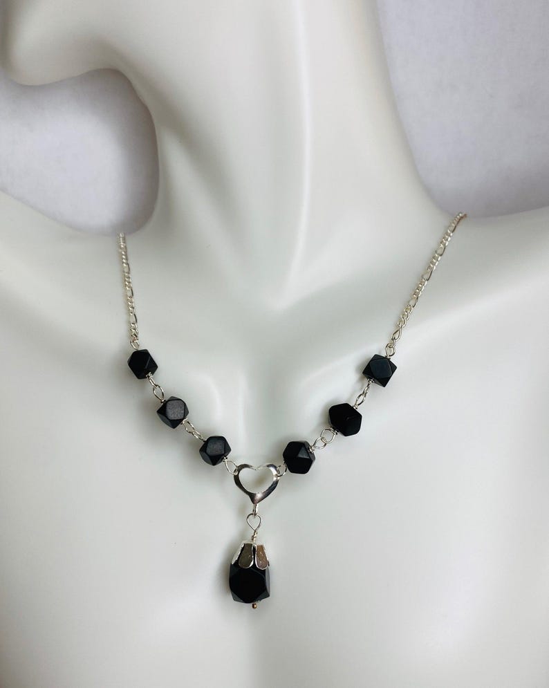 Silver Genuine Azabache Jet Black Heart Accent Figaro 18" Y-necklace - Etsy