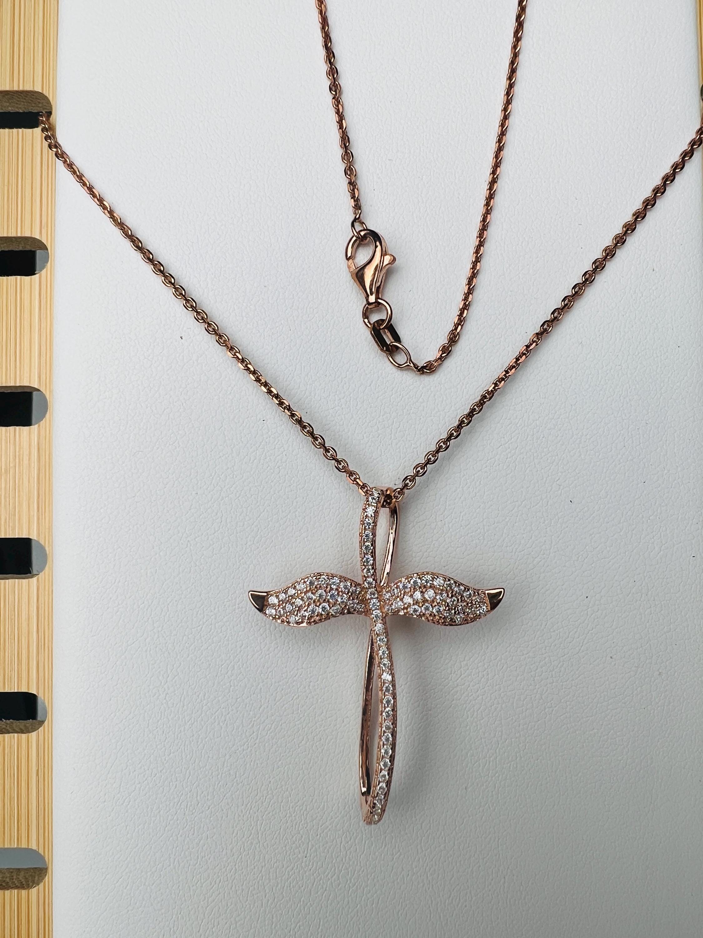 Rose Gold Cross Necklace: CZ Sterling Silver Pendant - Etsy