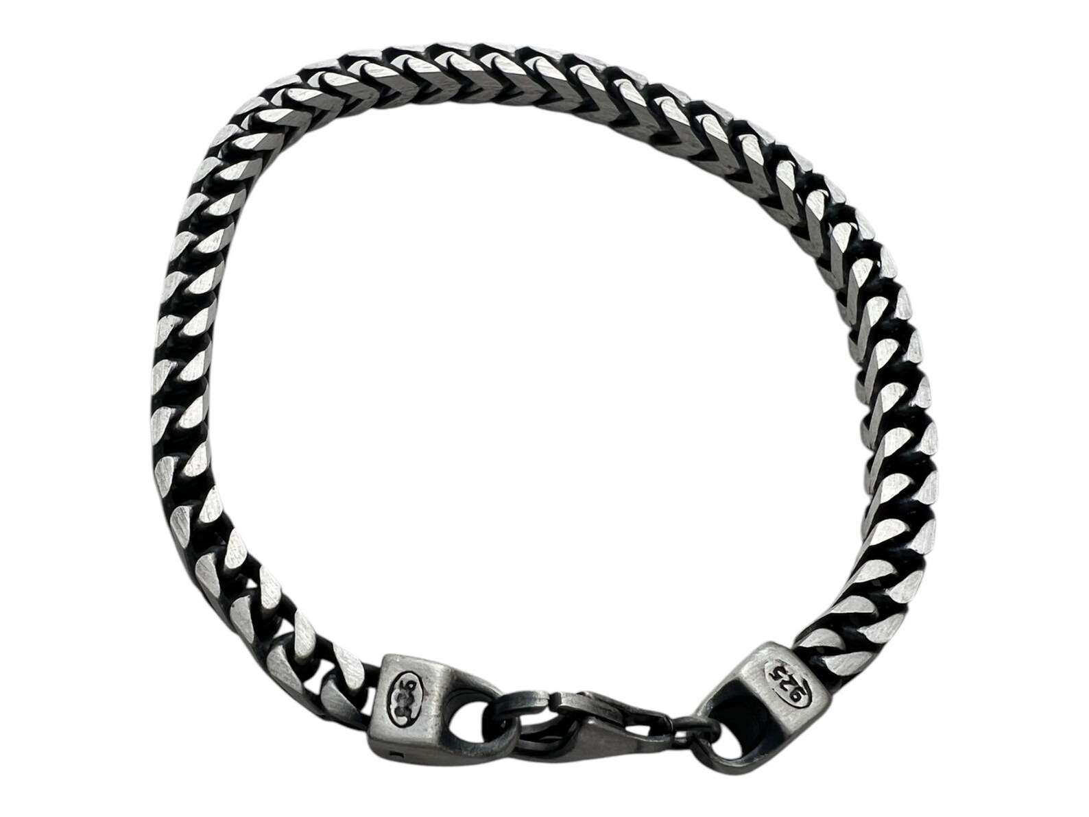 Oxidized Sterling Silver Franco Bracelet - Italian Foxtail Chain, 4mm ...