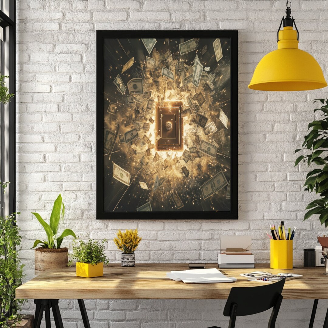 Explosive Money Vault Art, Creative Money Explosion Poster, Eye ...