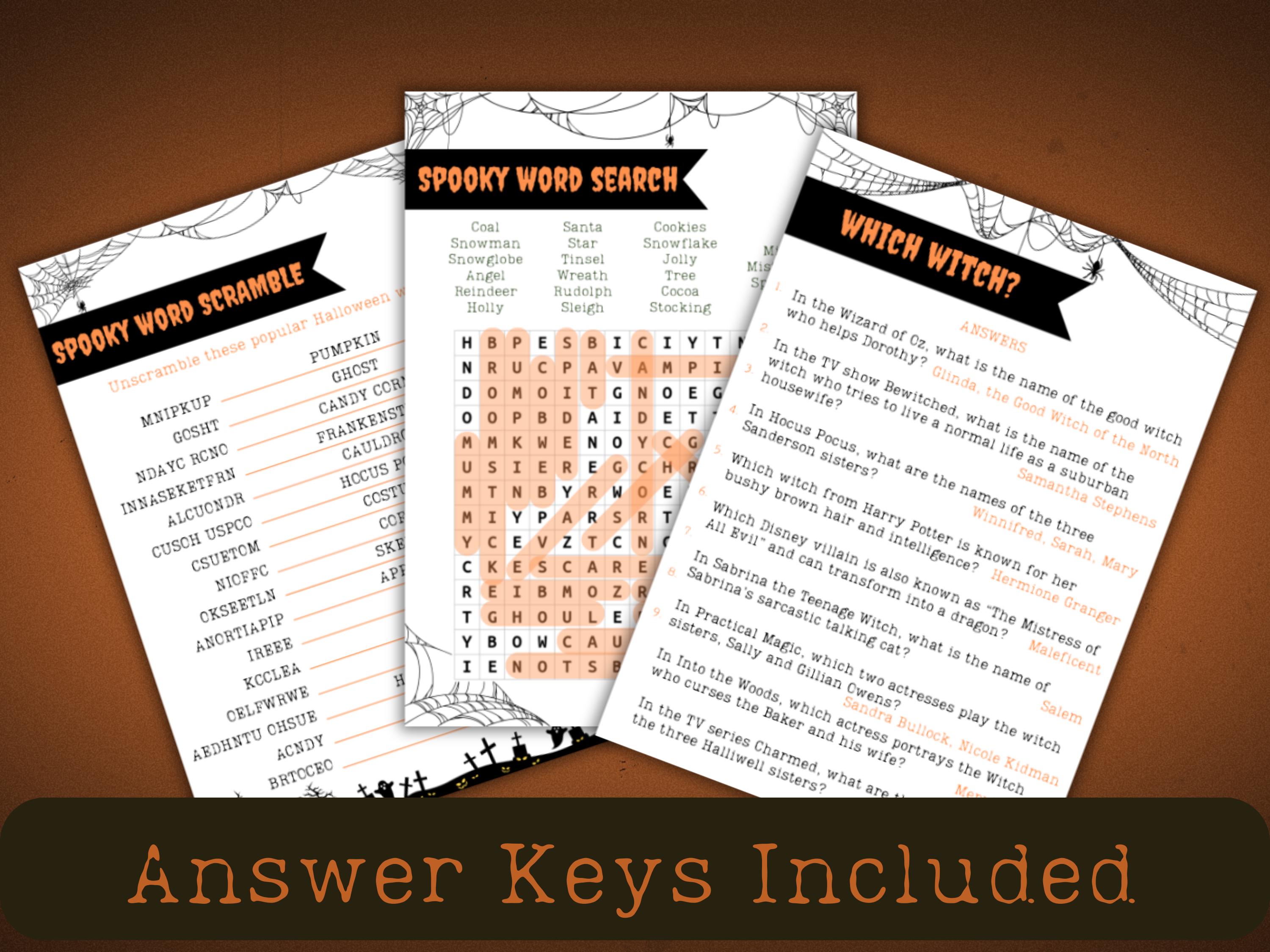 Halloween Trivia Bingo Left Right Game Scavenger Party Bundle Kids ...