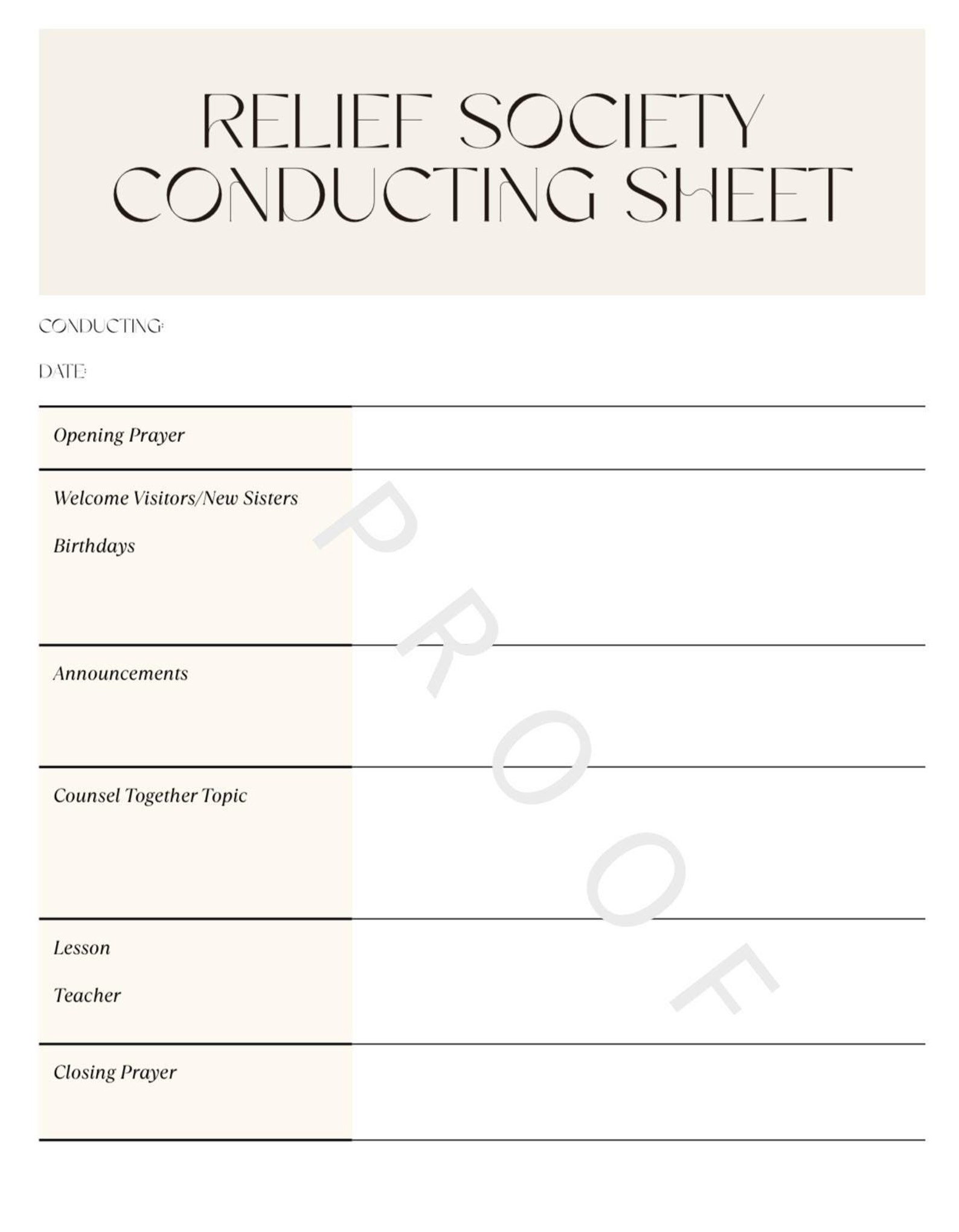 Relief Society Conducting Sheet - Etsy