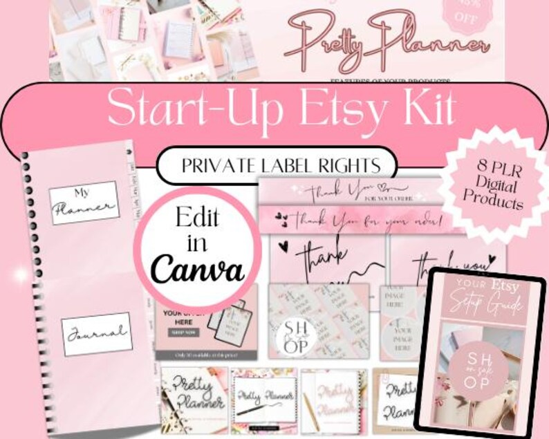 Etsy Shop Starter Kit, Pink Theme, Logos, Mockups, Banners, PLR ...