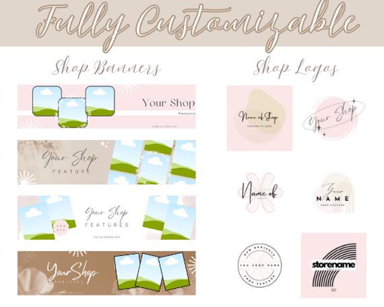 Boho Etsy Shop Kit: Beige Banner Templates, Branding (edit in Canva) - Etsy