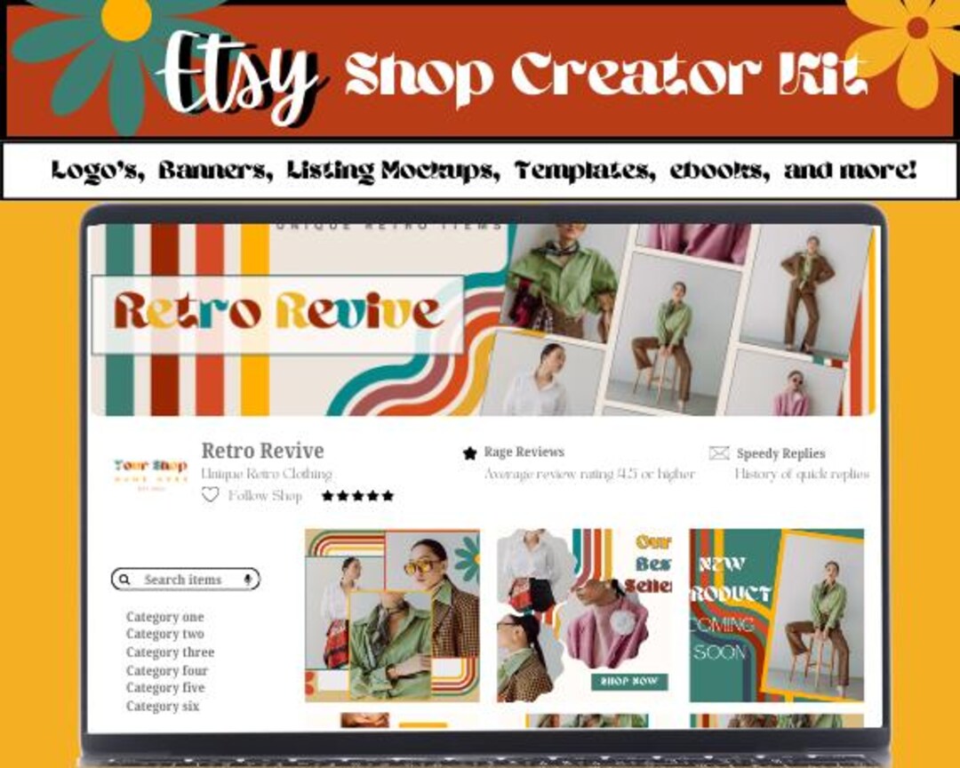 Retro Revive Theme Etsy Start-up Shop Creator Bundle, Etsy Shop Banner ...