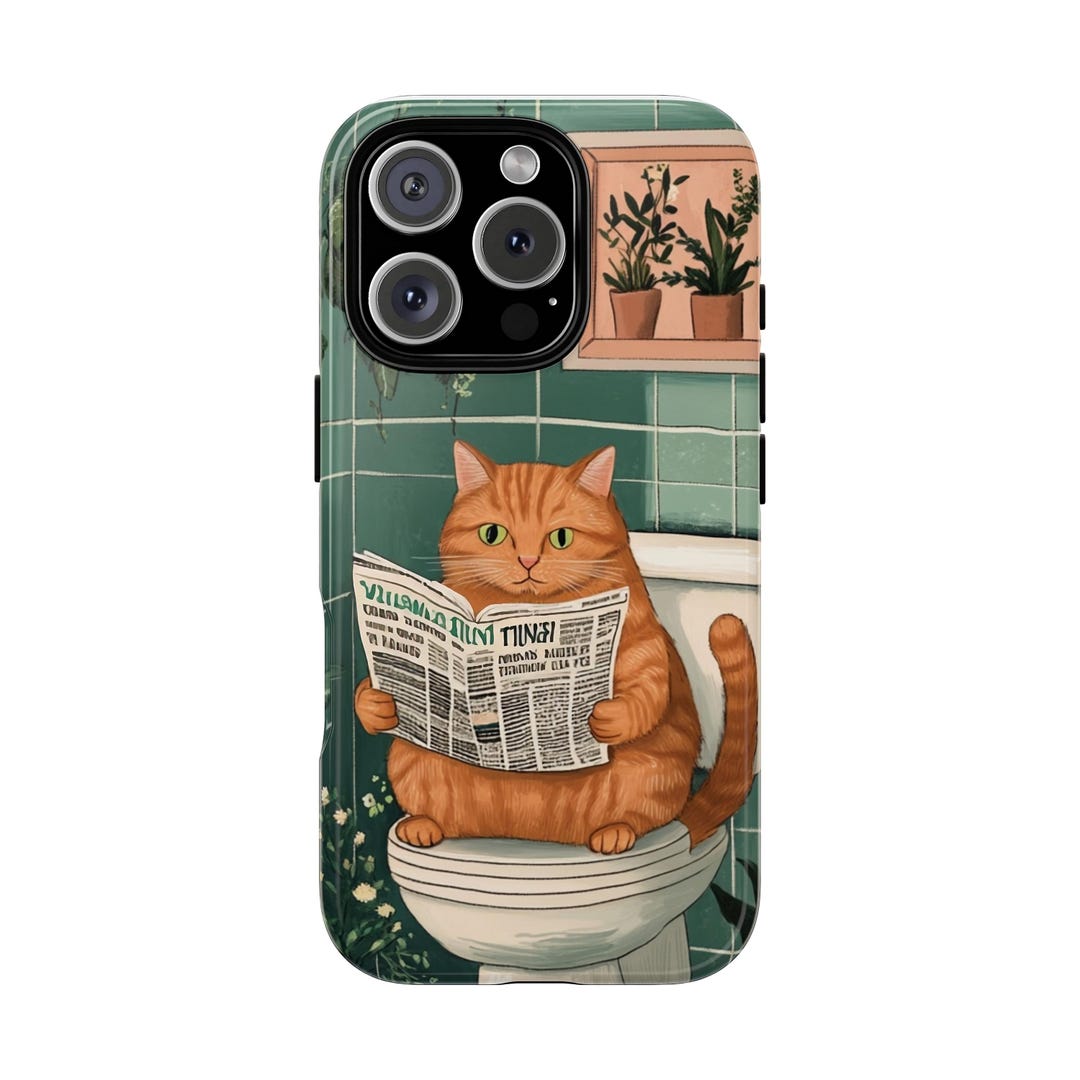 Ginger Cat on Toilet Reading Paper Phone Case, Tough Cases for iPhone ...
