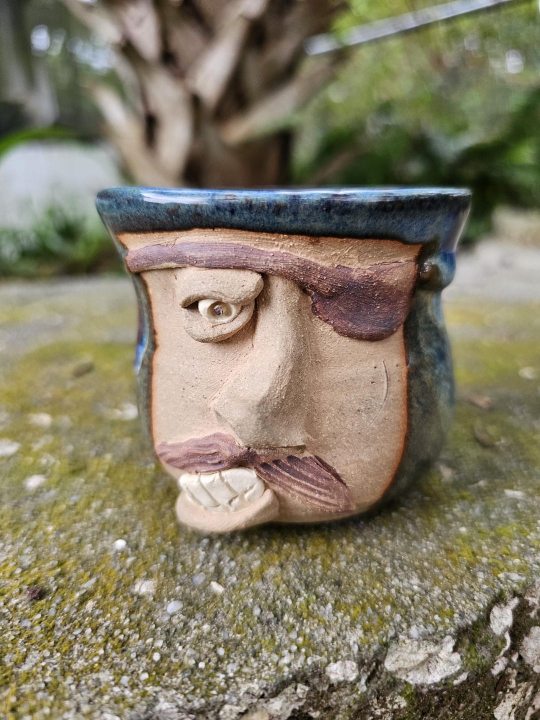 Whimsical Folk Art Style Face Whiskey Glass - Pirate With Grin ...