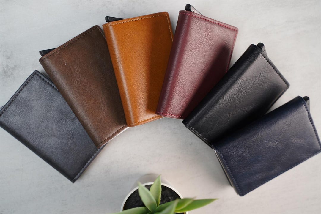 Customised Leather Pop up Wallet, RFID Mechanical Card Holder, Mens ...