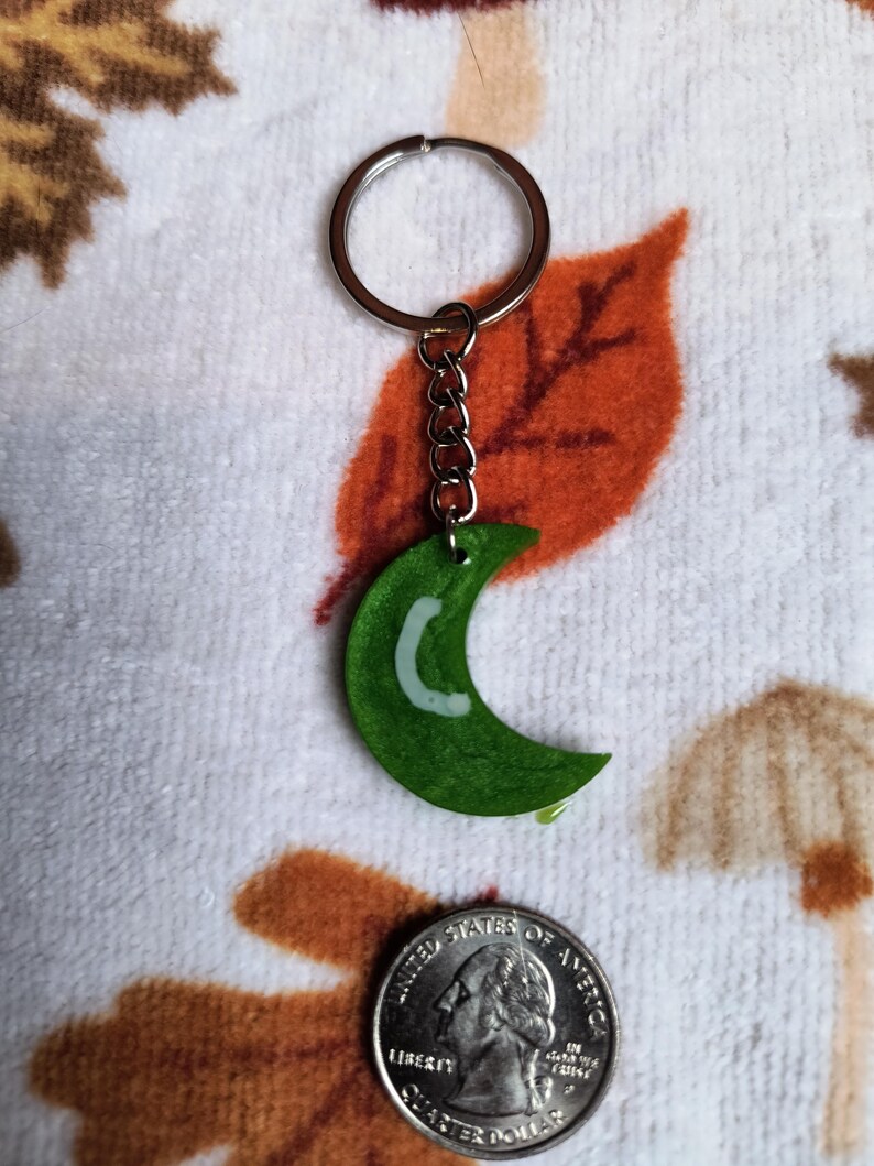 Green Resin Crescent Moon Initial Keychain - Etsy