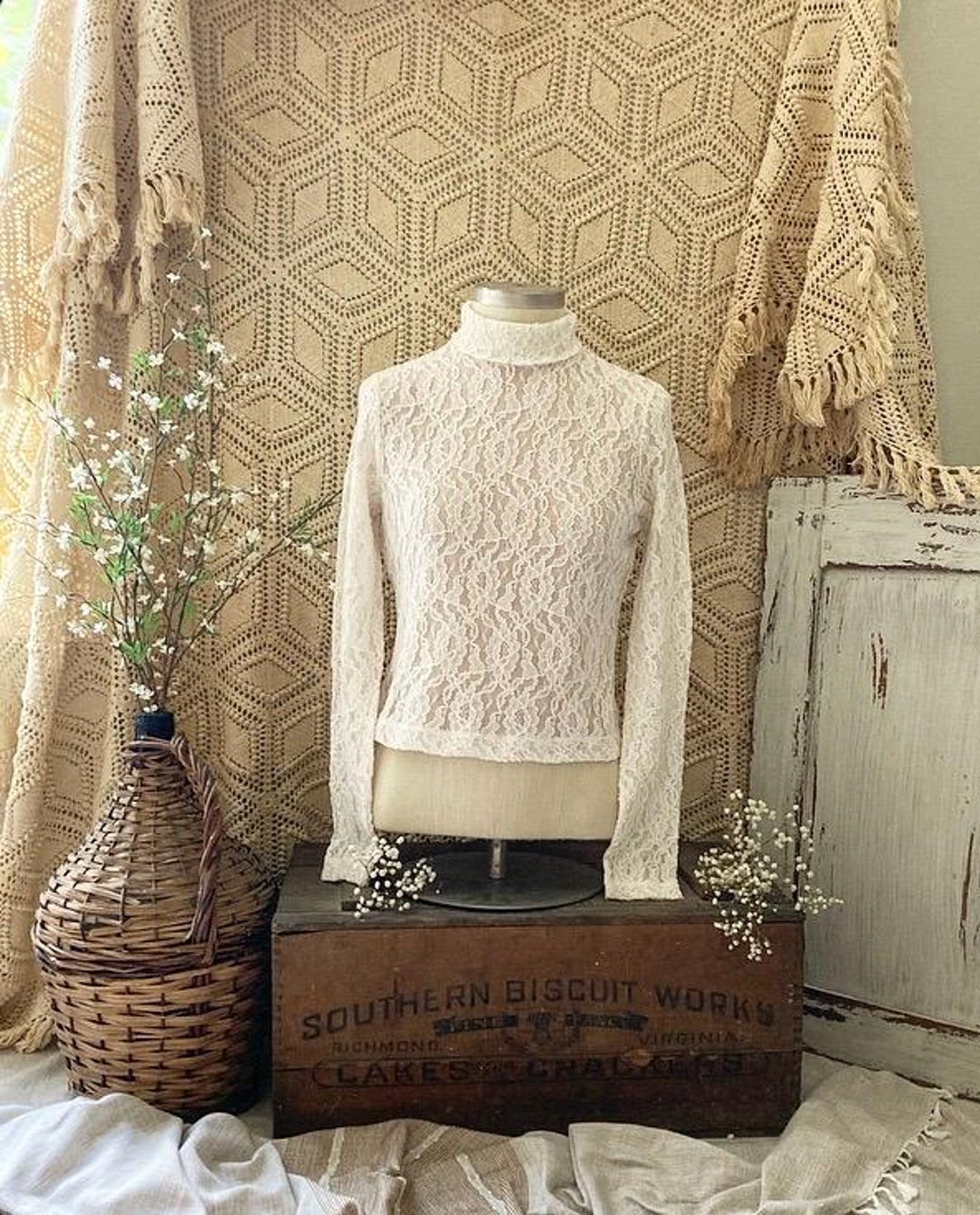 Vintage Judith Hart Collection Y2K Era Lace Turtleneck Long Sleeve Top ...