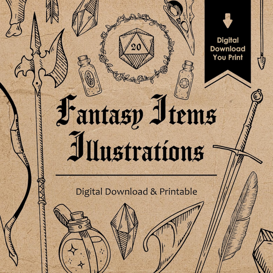 Fantasy Illustrations Digital Download, Fussy Cuts, Junk Journal, Gift ...