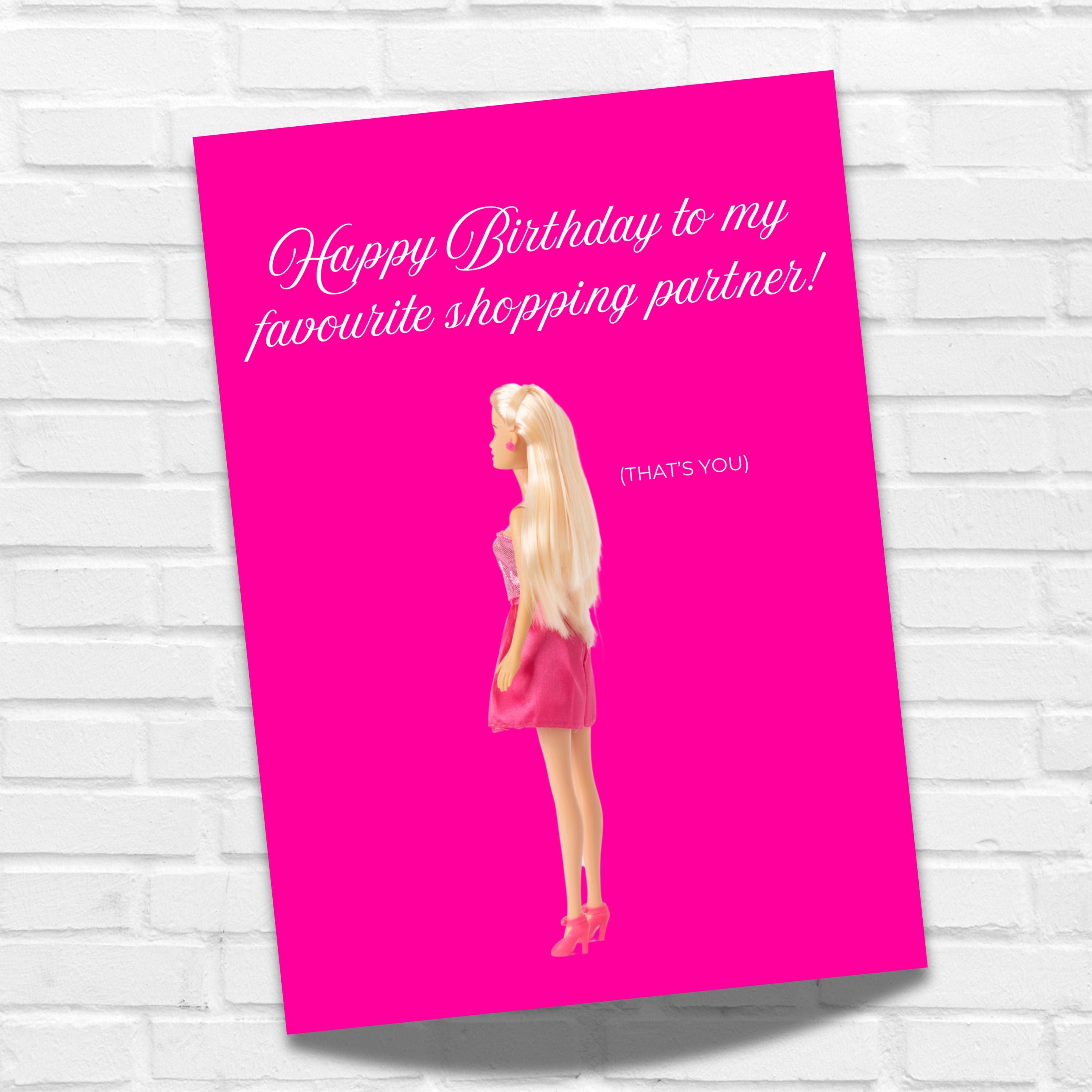 Barbie Pink Birthday Card, Funny Greeting Card, Shopaholic Girl ...